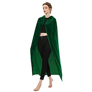 SISKIN Hooded Cloak Unisex Adult Cloak with Hood Halloween Christmas Velvet Hooded Cape Cosplay Costume for Women Green Large
