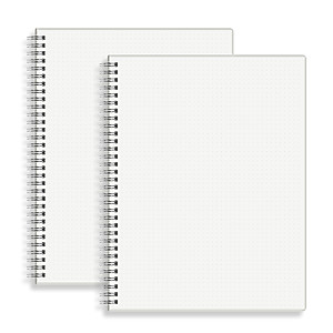 HULYTRAAT Large Dot Grid Spiral Notebook, 8.5" x 11", Premium 100 gsm Ivory White Paper, Sturdy See-Through Cover, 128 Dotted Pages per Book (2 Pack) for Home, School, Office, Artist Writing/Drawing