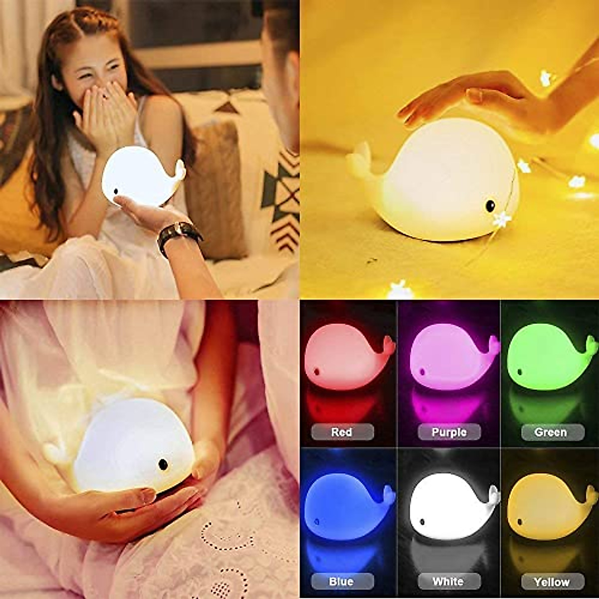 Cute Whale Night Light for Kids,Kawaii Baby with 7 LED Colors Changing,Tap Control Nursery Squishy Lamp,USB Rechargeable,Birthday Gifts Baby,Girls,Boys,Toddler,Children-OURRY
