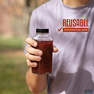 Ilyapa Glass Juice Bottles for Juicing, 12oz Glass Drinking Bottles with Lids, 12 oz Glass Bottles with Caps, 12 Ounce Glass Bottle with Lid for Juice, Milk, Coffee, Tea, Kombucha, Water - Pack of 6