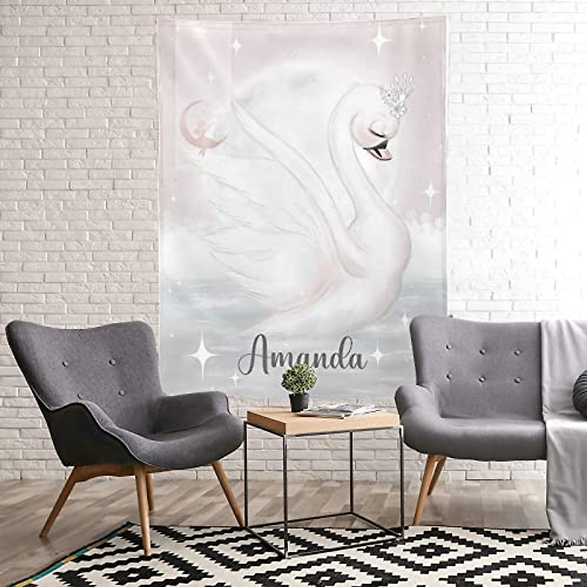 Artistic Swan Personalized Name Soft Fleece Bed Blankets Throws as Birthday Wedding Gifts for Sofa Couch 50'' x 60''