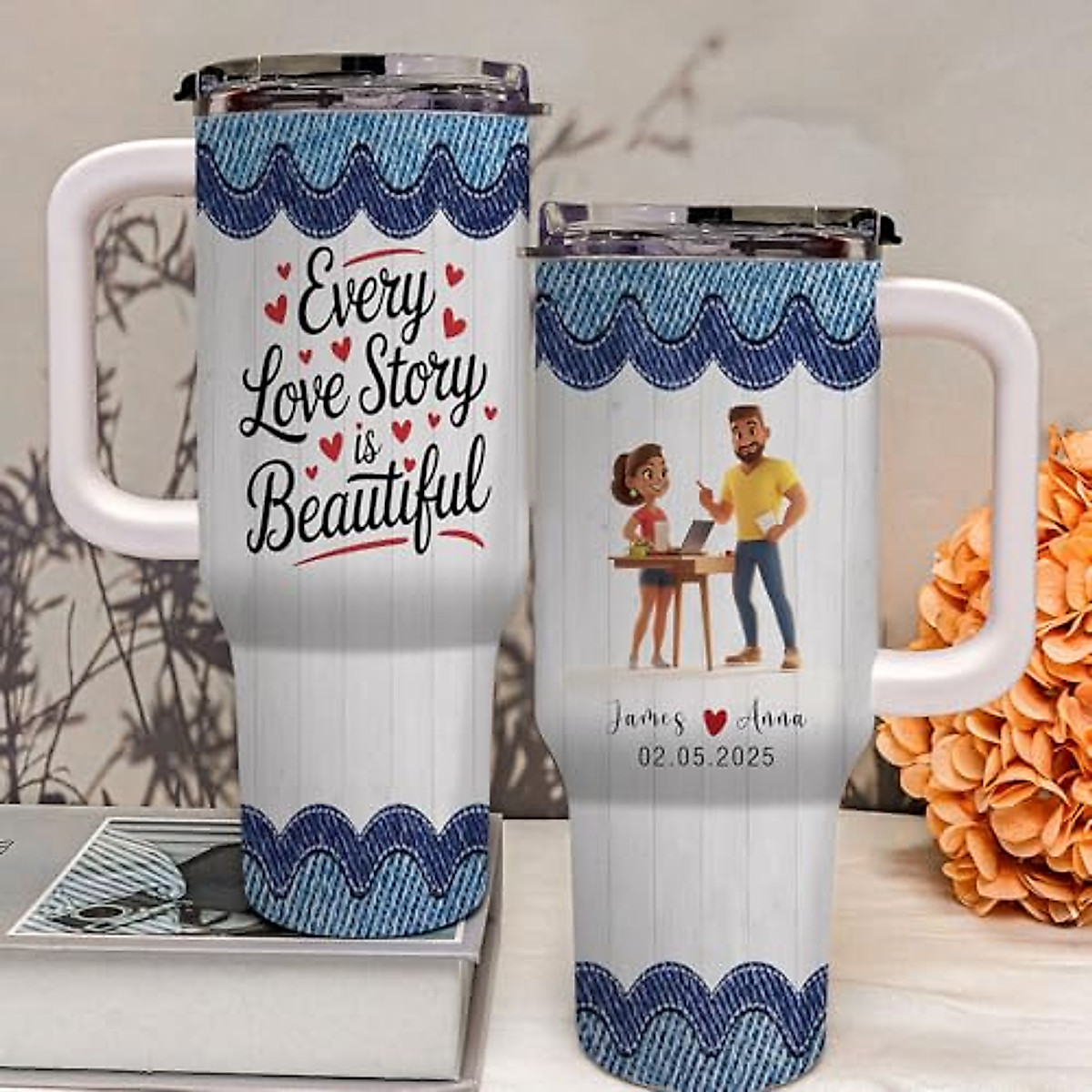 Custom 40oz Tumbler with Handle – Valentine's puzzle-Personalized Couple Gift for Anniversary Wedding Gift, Birthday, Mother's Day, Valentine’s Day tELXVi