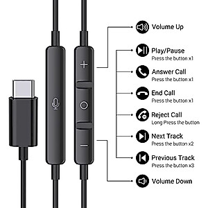 USB C Headphones for iPhone 16 15 Pro Max Plus iPad Pro USB C Earphones with Microphone Volume Control USB C Wired Earbuds USB Type C Earphone for Google Pixel 8 7 6A 5 Samsung S24 S23 S22 S21 S20 A55