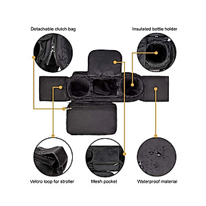 Pulli Universal Baby Stroller Bag Organizer with Insulated Cup Holders for Moms On The Go. Diaper Storage, Secure Straps, Detachable Bag, Pockets for Phone, Keys, Toys. Fits All Strollers.