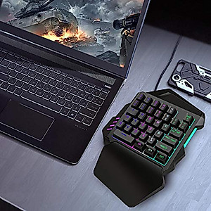 ciciglow One Handed Gaming Keyboard, RGB Backlit 35 Keys Membrane Keypad with FN Keys, Mini Ergonomic Gaming Controller for PC Gamer