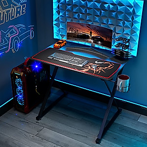 EUREKA ERGONOMIC Gaming Desk 31 Inch,Small Gaming Table for Kids, X Shaped Computer Desk with Mouse Pad, Carbon Fiber Home Office Desk with Cup Holder & Headphone Hook & Controller Stand,Black