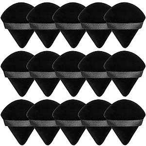 Patelai 15 Pcs Triangle Powder Puff Ultra Soft Pure Cotton Makeup Puffs Washable Face Velour for Cosmetic Foundation Sponge Makeup Tool(Black)