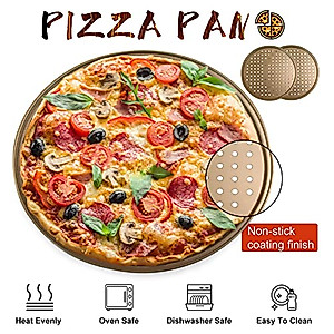 COOKWIN 2 Pack Pizza Pan,Pizza Pan for Oven,12.6 Inch Pizza Baking Pan,Non-Stick Golden Carbon Steel pizza pan with holes,Organosilicon Coated Crisper Pan,Dishwasher Safe