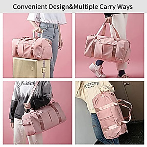 Suruid Sports Gym Bag Travel Duffel Bag for Women and Men Waterproof Weekender Overnight Tote Carry On Bag with Shoes Compartment & Wet Pocket Lightweight Adjustable Strap - Pink