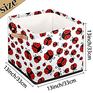 Animal Ladybugs Storage Cube Basket 13x13 Foldable Storage Organizer Container with Handle for Shelves Closet Bedroom Home Decor