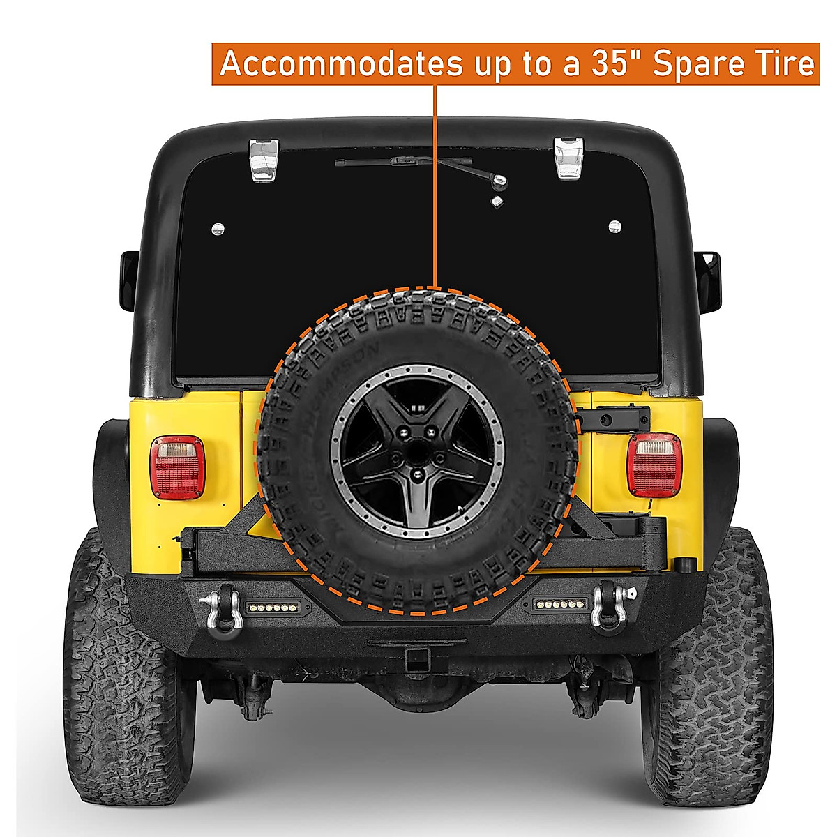 Hooke Road Wrangler Rear Bumper w/Tire Carrier & 2" Hitch Receiver Off-Road Back Bumper for Jeep Wrangler TJ/YJ 1987-2006 (Solid Steel)