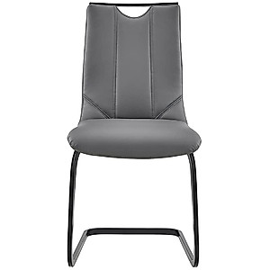 Armen Living Pacific Dining Room Accent Chair in Grey Faux Leather Finish-Set of 2, 20" Seat Height, Black/Gray