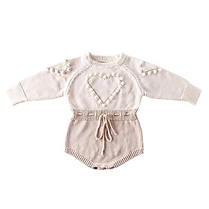 bebeshopdelageyhu Newborn Baby Girl Sweater Romper Ruffle Sleeve Cotton Knitted Bodysuit Fall Winter Outfit Infant Clothes (3-6 Months,A Beige)