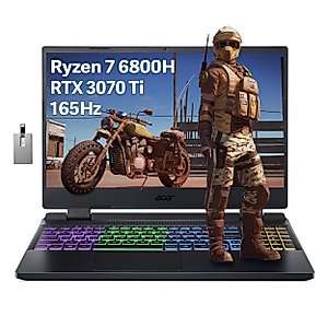 Acer 2023 Nitro5 15.6" QHD 165Hz Gaming Laptop, AMD Ryzen7 6800H, NVIDIA GeForce RTX 3070Ti, 32GB DDR5 RAM, 2TB PCIe SSD, 4-Zone RGB Backlit Keyboard, Wi-Fi 6, Win 11 Pro, Black, 32GB USB Card