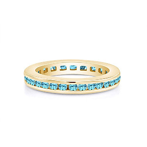 Jewel Zone US Simulated Aquamarine Stackable Eternity Band Ring in 14k Gold Over Sterling Silver