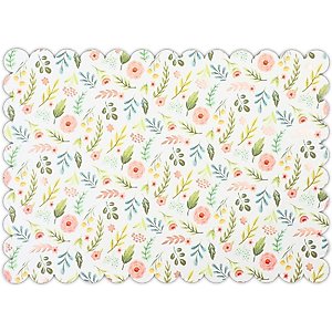 Sparkle and Bash Paper Placemats for Table, Floral Spring Placemats with Scalloped Edge for Dinning Table, Wedding, Tea Party and Tableware Decorations (14 x 10 in, 50 Pack)
