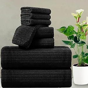 Mistyrose 8 Piece Oversized Bath Towels Set for Family, Soft Black Bathroom Towels Set Quick Dry，Microfiber Super Absorbent Towels for Hotel Beach Spa Gym - 2 Bath Sheet 2 Hand Towels 4 Washcloths