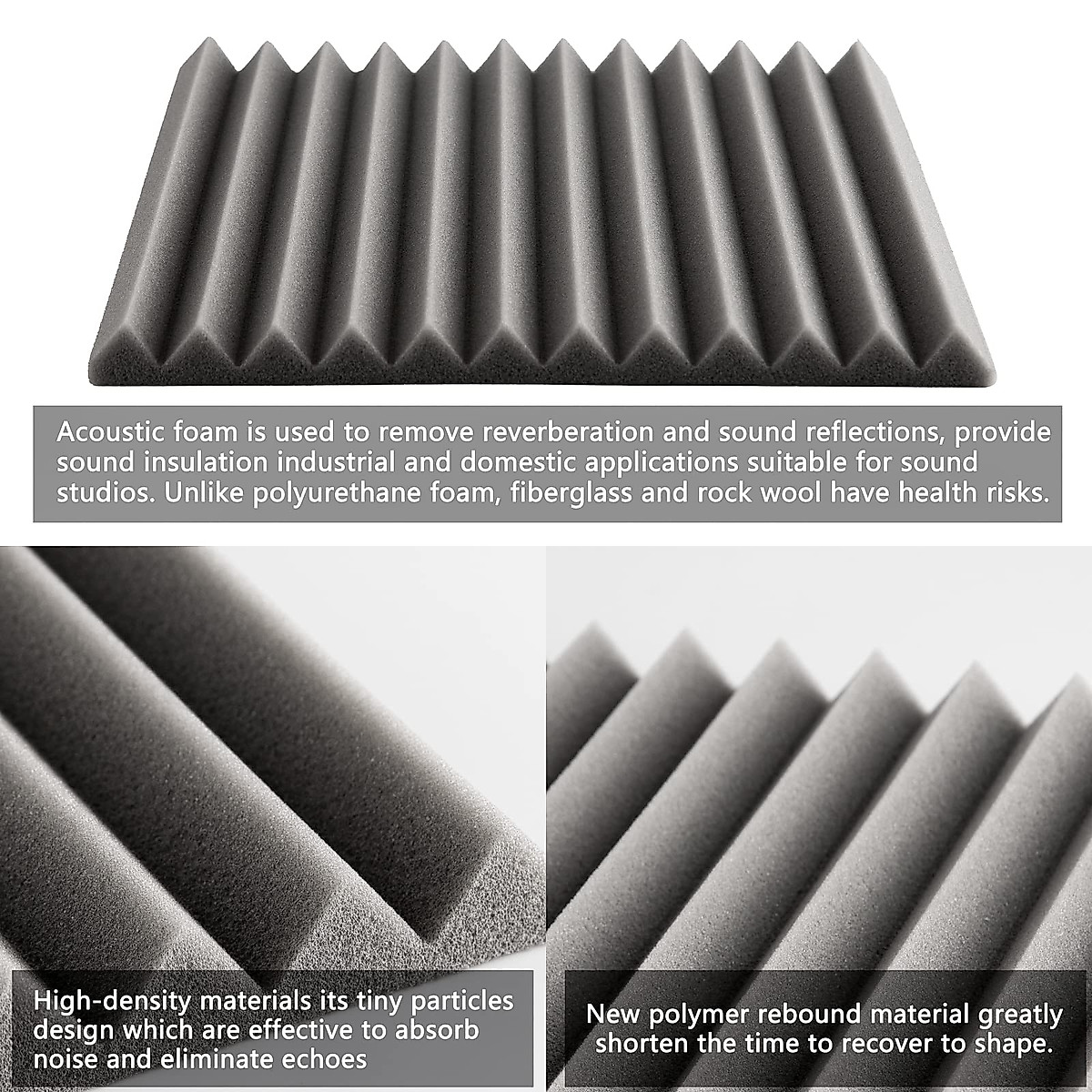 Sound Proof Foam Panels for Walls: 12 pcs Acoustic Foam Panels with Double Side Adhesive Sticker for Studio Recording Office Bedroom Home Theaters 1 X 12 X 12 Inches (Triangle Gray)