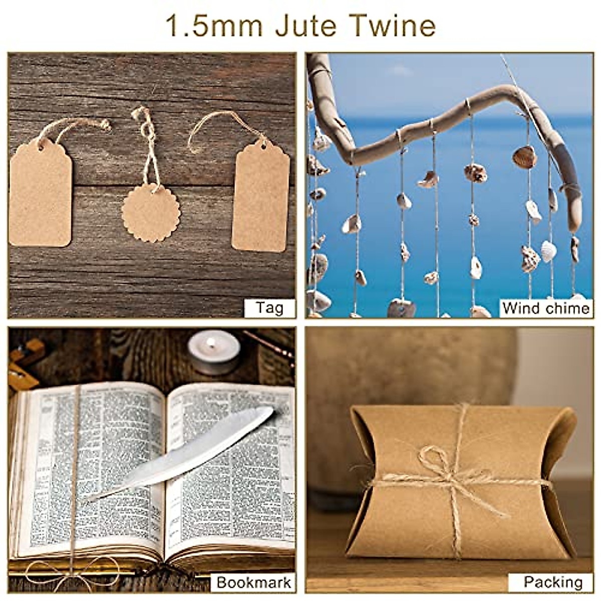 Handyman Crafts Natural Jute Twine Hemp Rope (1.5mm/2mm/3mm/6mm) Durable String for Handmde Crafts,Gardening Applications,Home Gardening,Cat Scratching Post,Gift Packaging. (3mm*328ft)