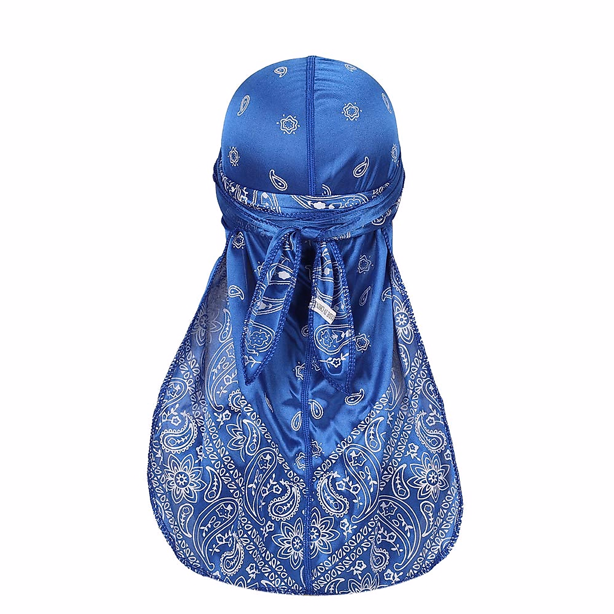 DINPREY Assorted Paisley Bandana Doo rag Cap Headwraps Men's Women's Silk Durag with Long Tail and Wide Straps for 360 Waves (Navy blue,Purple,Blue)