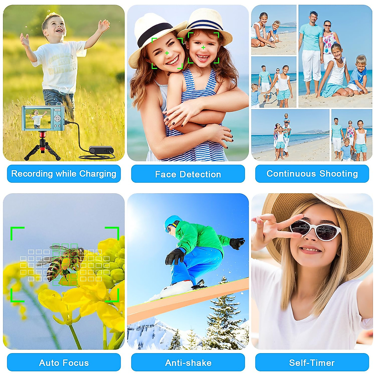 4K Digital Camera,Kids Camera with 64GB SD Card,Autofocus 64MP Point and Shoot Digital Cameras with 18X Digital Zoom,Two Batteries,Compact Small Camera for Kids Boys Girls