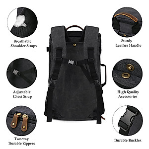 G-FAVOR 40L Travel Backpack, Vintage Canvas Rucksack Convertible Duffel Bag Carry On Backpack Fit for 17.3 Inch Laptop Bag