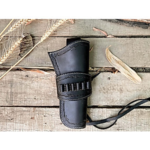 Hulara Leather Cowboy Holster with Ammo Loops .45 Auto, 45 ACP and .44 Cal. Western Holster fit 4" to 8" Western Gun Belts Holster 45 Revolver