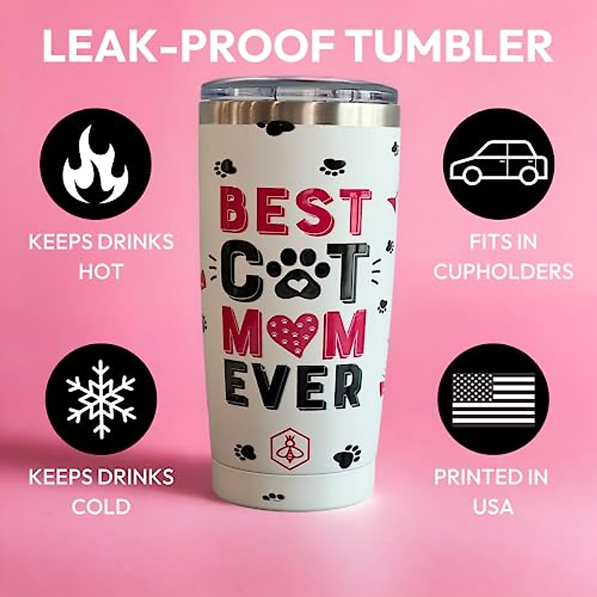 Biddlebee Cat Gifts for Cat Lovers Travel Coffee Cat Mug w/Slider Lid | 20oz Spill Proof Stainless Steel Insulated Cup | Cat Lover Gifts for Women | Cat Gifts for Women | Best Cat Mom