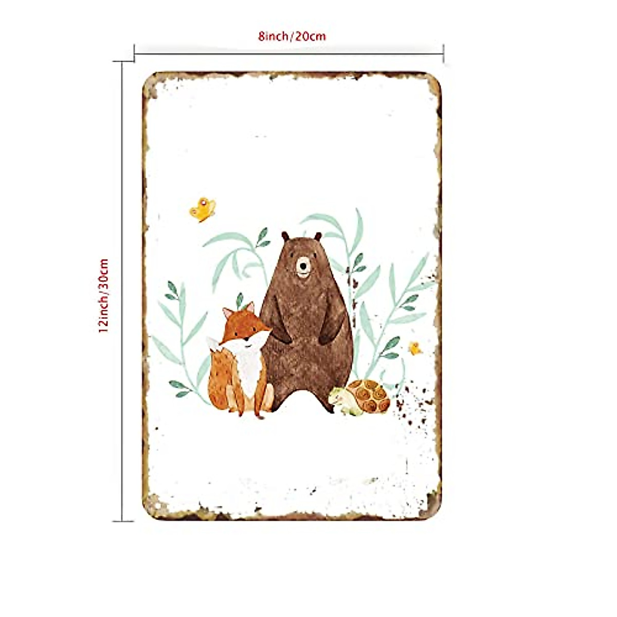 AXCISXK Tin Sign Bear Fox Print Animal Art Watercolour Woodland Illustration Nursery Decor Nursery Wall Art Kids Room Play Room Jungle Animal Vintage Metal Tin Sign Bar Pub Cafe 8x12inch