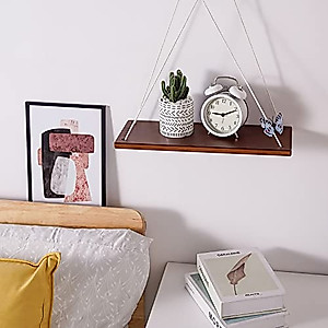 JOFAMY 2-Pack Macrame Hanging Shelves 15.8 in with Wood Hanger, Boho Floating Shelves Indoor for Bathroom, Bedroom, Toilet, Kitchen, Office, Living Room Decor