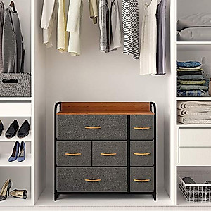 YITAHOME Storage Dresser, Grey & Dresser with 7 Drawers - Fabric Storage Tower, Organizer Unit & Nursery - Sturdy Steel Frame, Wooden Top & Easy Pull Fabric Bins