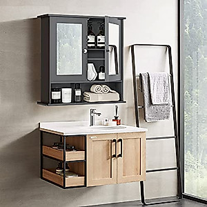 DORTALA Mirrored Bathroom Cabinet, Wall Mounted Medicine Cabinet w/Double Mirror Doors & Adjustable Shelf, Multipurpose Storage Cabinet Home Organizer, Grey