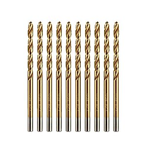 amoolo 1/8" Titanium Drill Bits (10pcs), Premium 4341 HSS Metal Drill Bits for Wood, Metal, Steel, Plastic, Aluminum Alloy