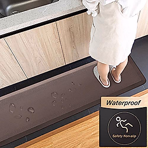 Anti Fatigue Kitchen Mats for Floor, Standing Desk Mat, Cushioned Comfort Mat for Home, Office, Laundry,Pain Relief, Non Slip Bottom, Waterproof & Easy to Clean, 24"x72", Brown