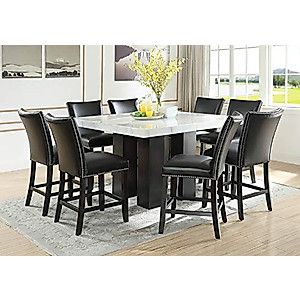 Steve Silver Camila Marble Top Square 9 Piece Counter Height Dining Set in Black