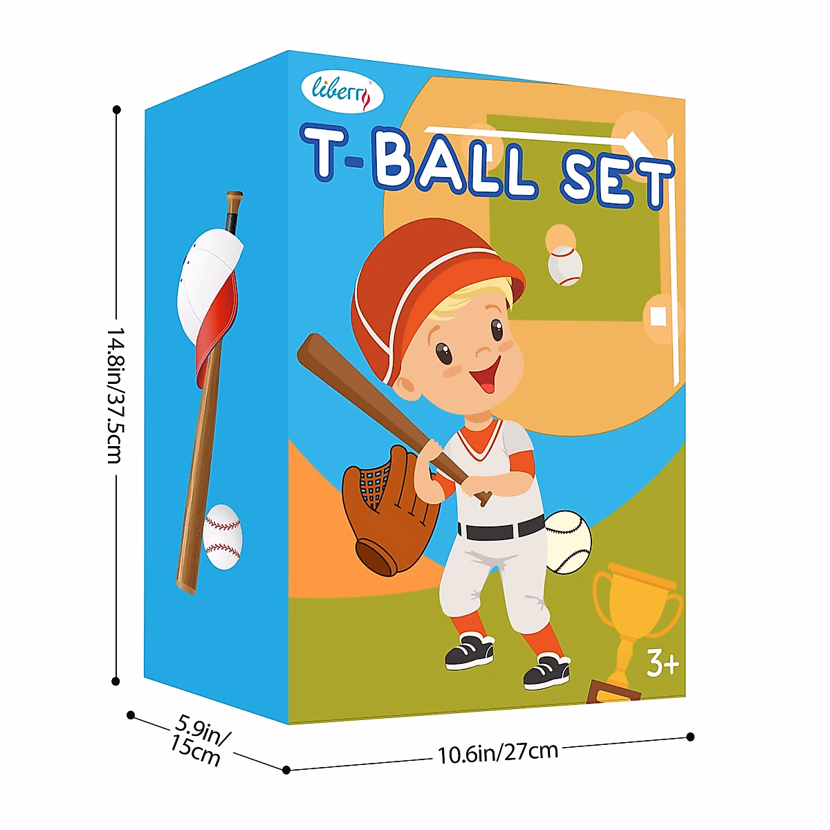 Liberry Adjustable T-Ball Set for Kids and Toddlers, Includes Kids Baseball Bat, Adjustable Height Tee Ball Stand, 4 Balls and Weighted Base, Sports Game Toy Gift for Boys Girls