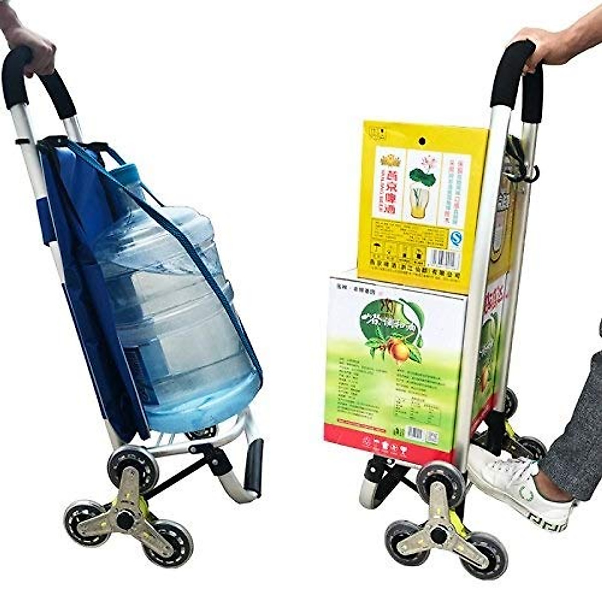 HIZLJJ Upgraded Folding Shopping Cart Stair Climbing Cart with Quiet Rubber Tri-Wheels Grocery Utility Cart with Wheel Bearings & Platform for Laundry Basket Loading