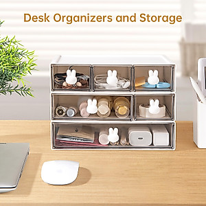 BEYGORM Desk Organizer with 6 Drawers - 3 Tier Kawaii Stackable Plastic Desk Accessories & Workspace Organizers,Aesthetic Office Supplies,Desktop Organization Art Storage for Makeup Pen(White)