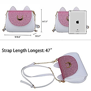 Sunwel Fashion Women Kawaii Handbag Moon Sailor Luna Cosplay Messenger Crossbody Cat Purse Sequin Satchel Shoulder Bag