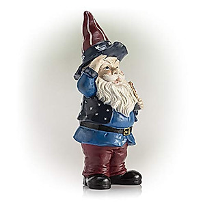 Alpine Corporation 12" Tall Outdoor Patriotic Garden Gnome Saluting Yard Statue Decoration