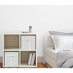 Sweet Jojo Designs Grey Chevron Arrow Foldable Fabric Storage Cube Bins Boxes Organizer Toys Kids Baby Childrens - Set of 2 - Gray and White Geometric Construction Truck Tire Print