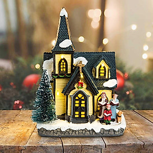 innodept12 Christmas Church Light House Snow Village with Figurines Choirs