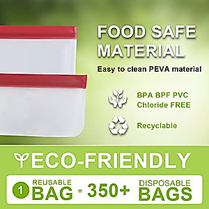 Reusable Food Storage Bags/10 Pack BPA FREE Reusable Ziploc Bags Silicone/ 4 Gallon 4 Sandwich & 2 Snack Bags, Food Grade PEVA Lunch Bags and Storage Bags for Lunch Marinate Food Travel