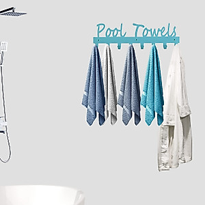 Pool Towel Rack for Bathroom Wall Mount Towel Hooks Towel Holder Carbon Steel Hanger Organizer Indoor Outdoor for Robe, Towel, Coat, Swimsuit, Umbrella, Bag, Keys(Blue)