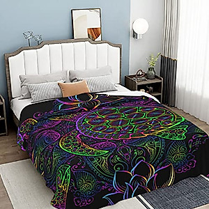 Psychedelic Sea Turtle Fleece Throw Blanket Plush Soft Throw for Couch Bed Sofa, 90 in X 66 in