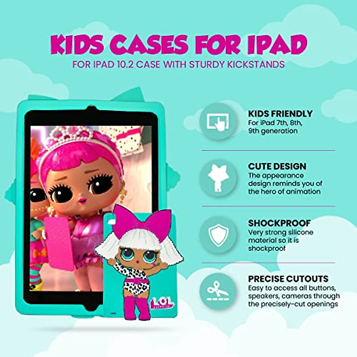 L.O.L. Surprise! iPad Silicone Back Case Cover, Anti Slip Rubber Protective Skin Soft Bumper for Kids iPad 9th (2021)/8th (2020)/7th (2019) Gen (Diva)