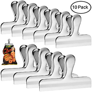 10 Pack Stainless Steel Chip Bag Clips, 3 inch and 4 inch Width, Danzix Durable Paper Seal Grip for Coffee Food Bread Bags, Kitchen Home Usage, 6 Small and 4 Large - Sliver