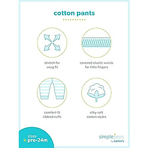 Simple Joys by Carter's Baby Cotton Pants, Pack of 4, Dark Blue/Dark Grey/Grey Heather/Red, Newborn