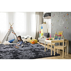 TWINNIS 4x6 Large Shag Area Rugs for Living Room Bedroom, Tie-Dye Dark Grey Indoor Super Soft Fuzzy Plush Rugs, Upgrade Anti-Skid Modern Rugs Fluffy Carpets for Kids Room Nursery Home Decor