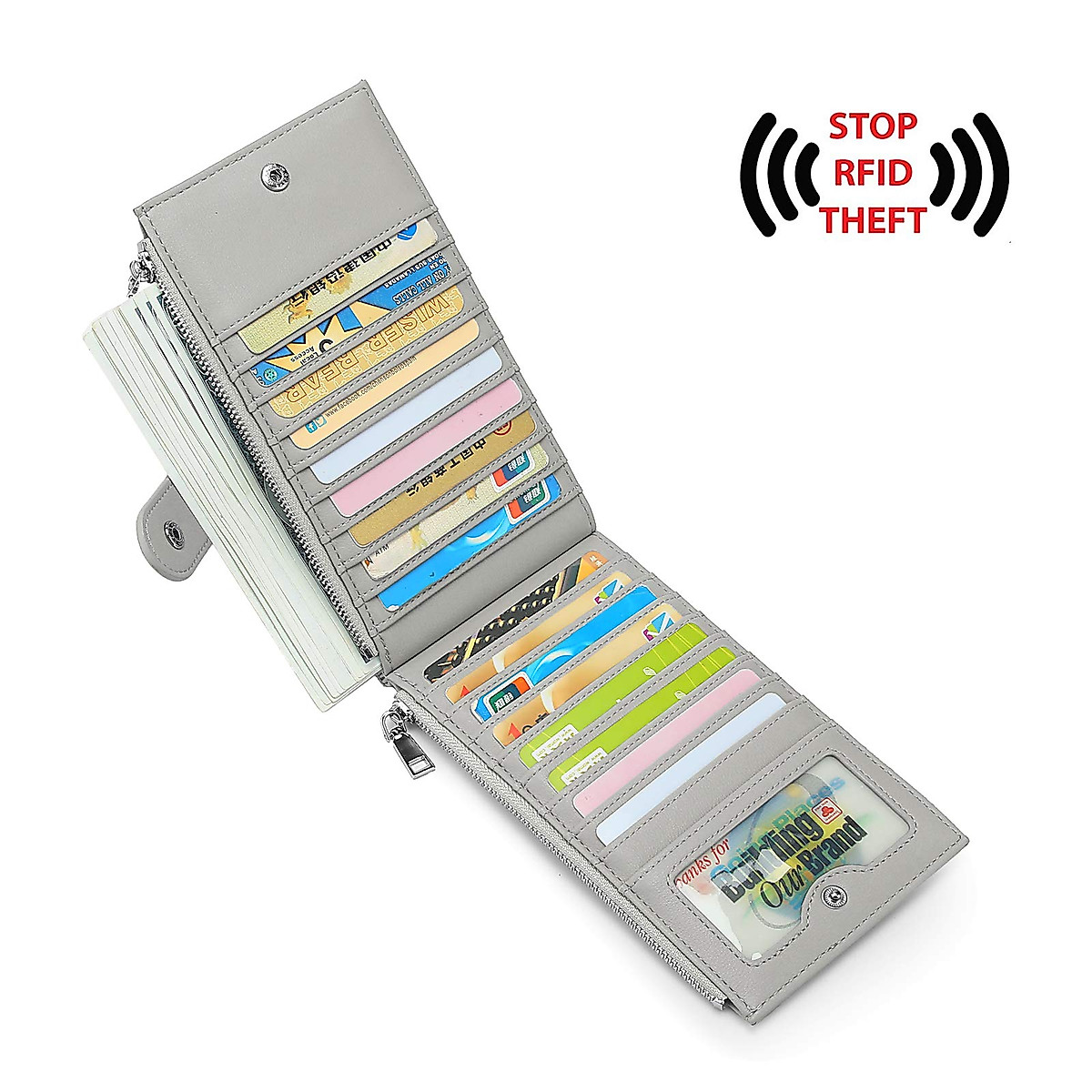 YALUXE Women's Card Wallet RFID Blocking Vegan Leather 19 Cards Holder with Zipper Pocket for Phone